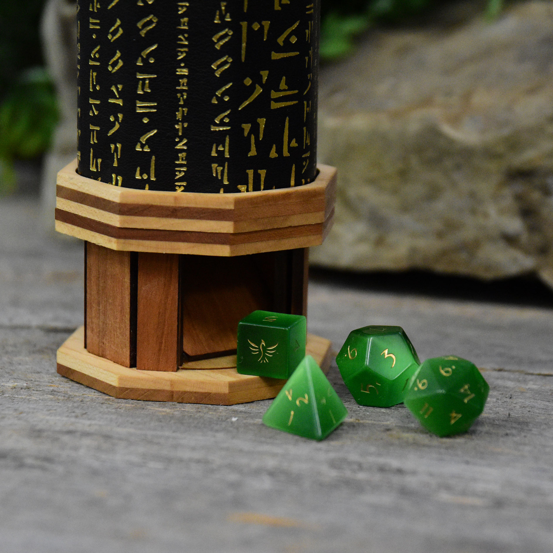 Codex Dice Tower – Golden Runes on Onyx – Elderwood Academy
