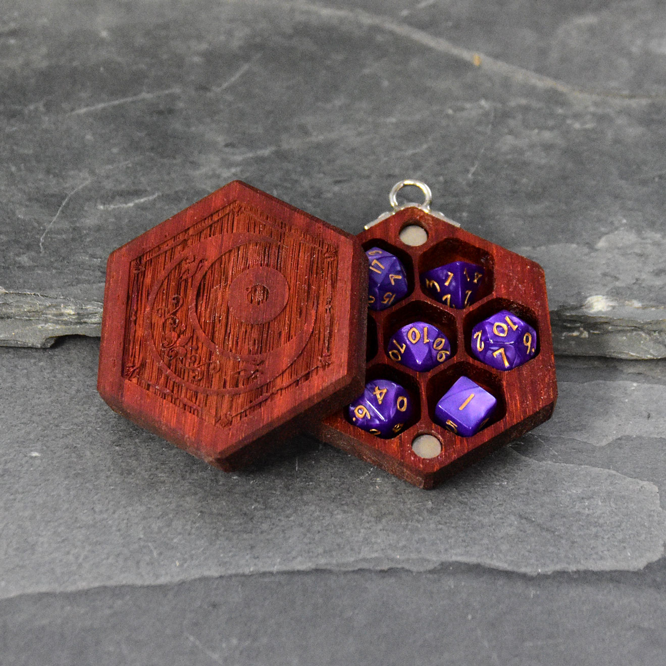 Mini Hex Chest Dice Box – Padauk Elder Phoenix – Elderwood Academy