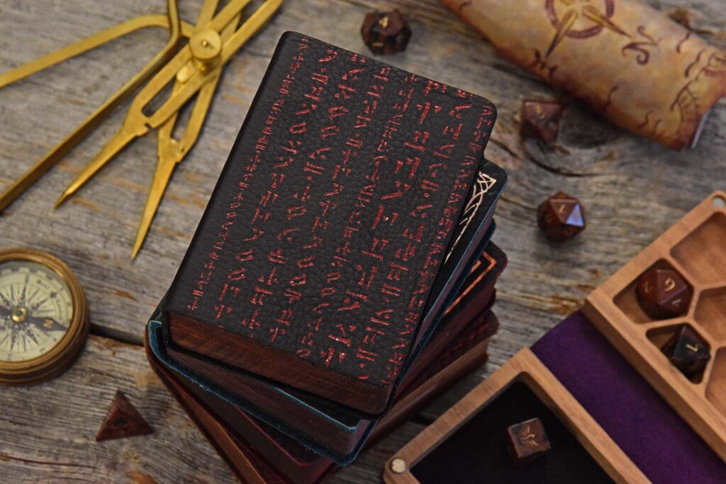 Mini Spellbook Gaming Box - Maroon Dragon Runes on Onyx - Elderwood Academy