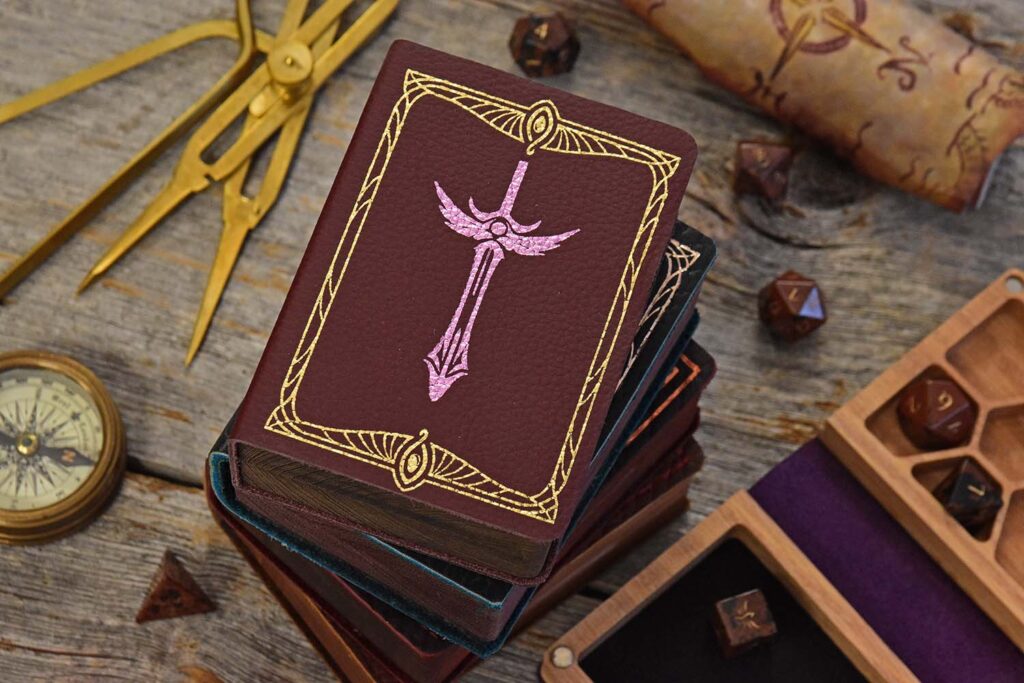 Mini Spellbook Gaming Box - Blush Sword on Crimson - Elderwood Academy