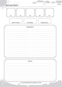 Dungeon Journal Character Sheet Pack - Elderwood Academy